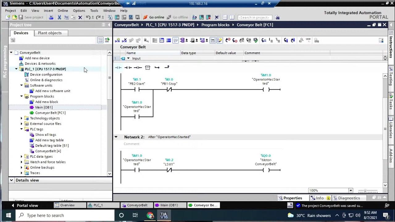 01 Siemens S7 PLC Programming with TIA portal Software - Conveyor Belt Control - YouTube