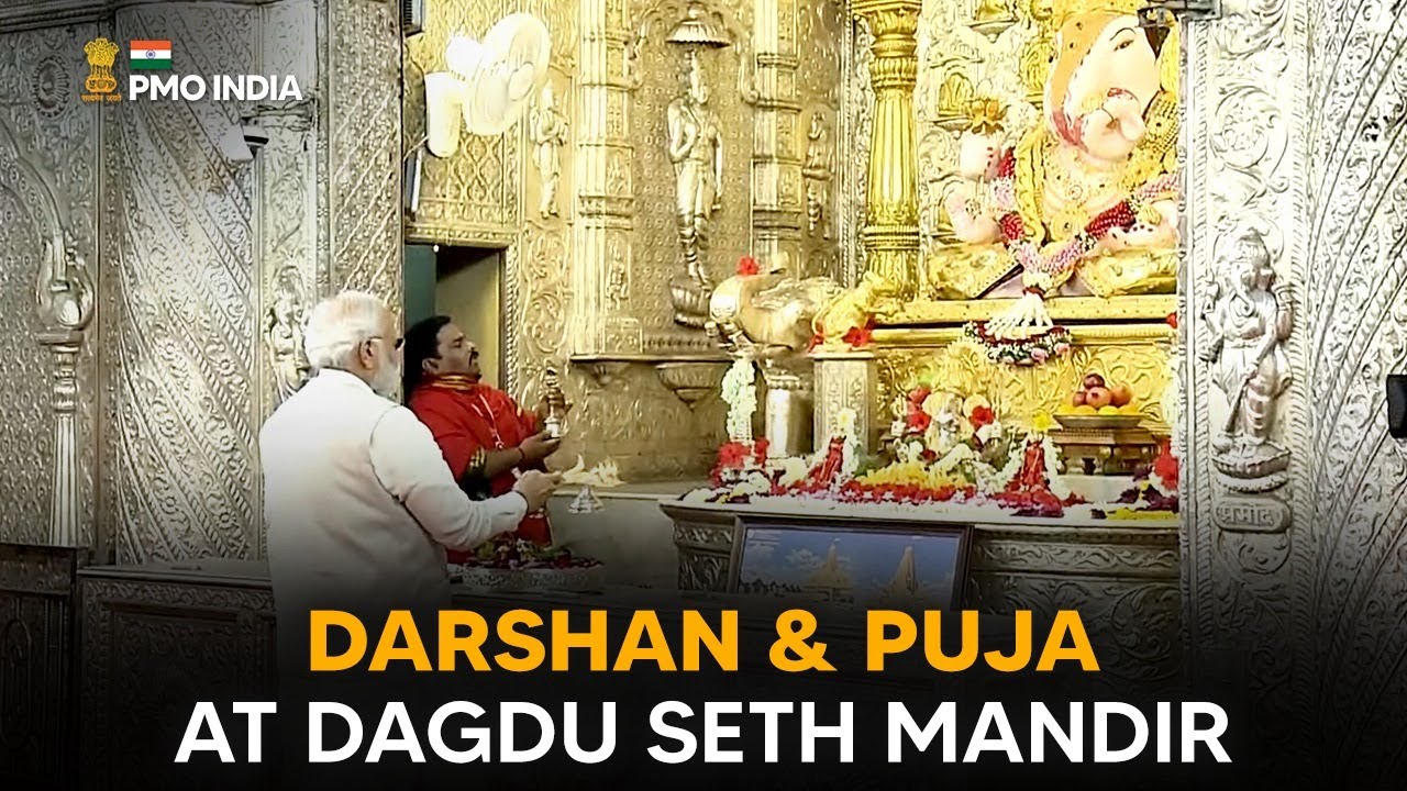 PM Modi performs Darshan & Puja at Dagdu Seth Mandir, Pune, Maharashtra ...