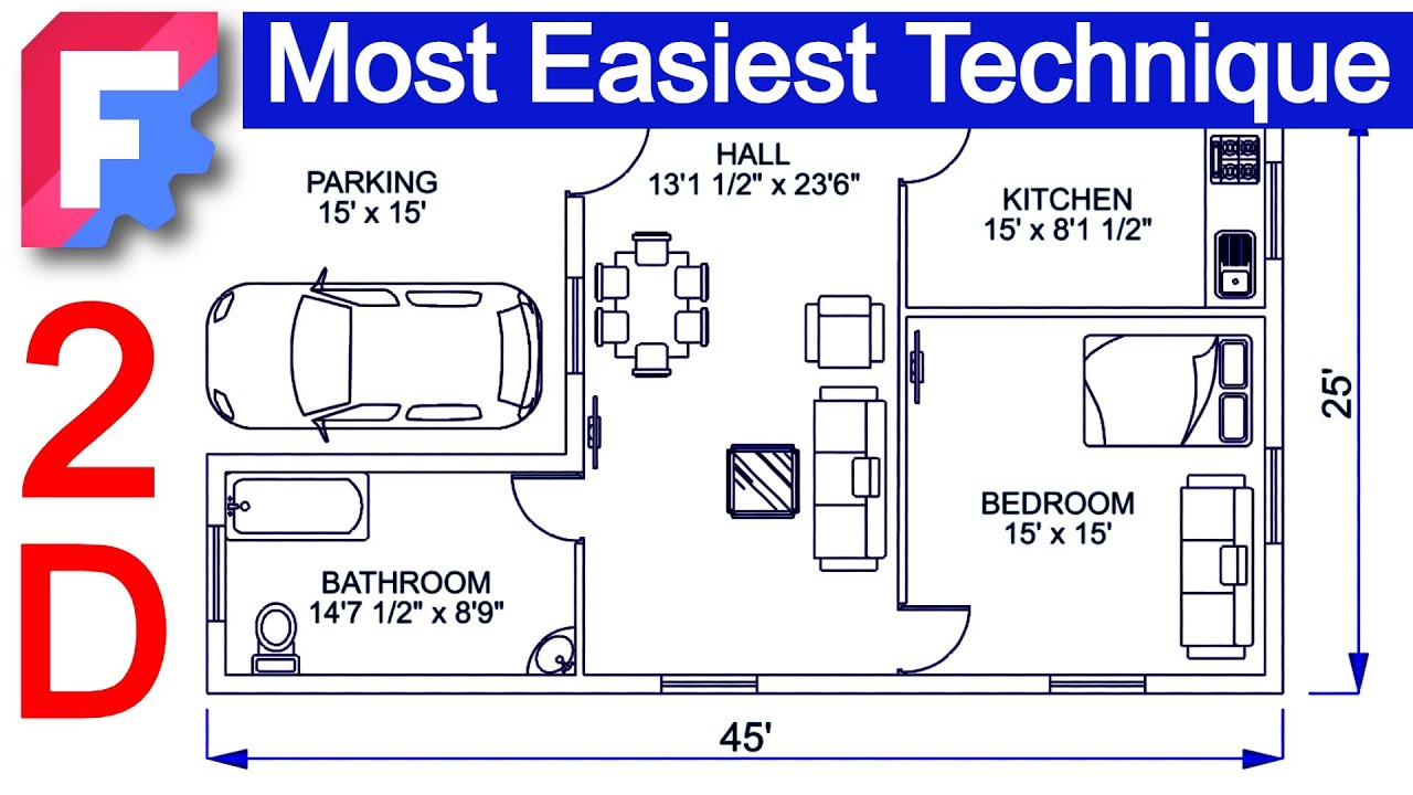 Freecad Floor Plan Tutorial: Most Easiest Technique (Freecad 1.0) | 45 x 25 2D Floor Plan - YouTube