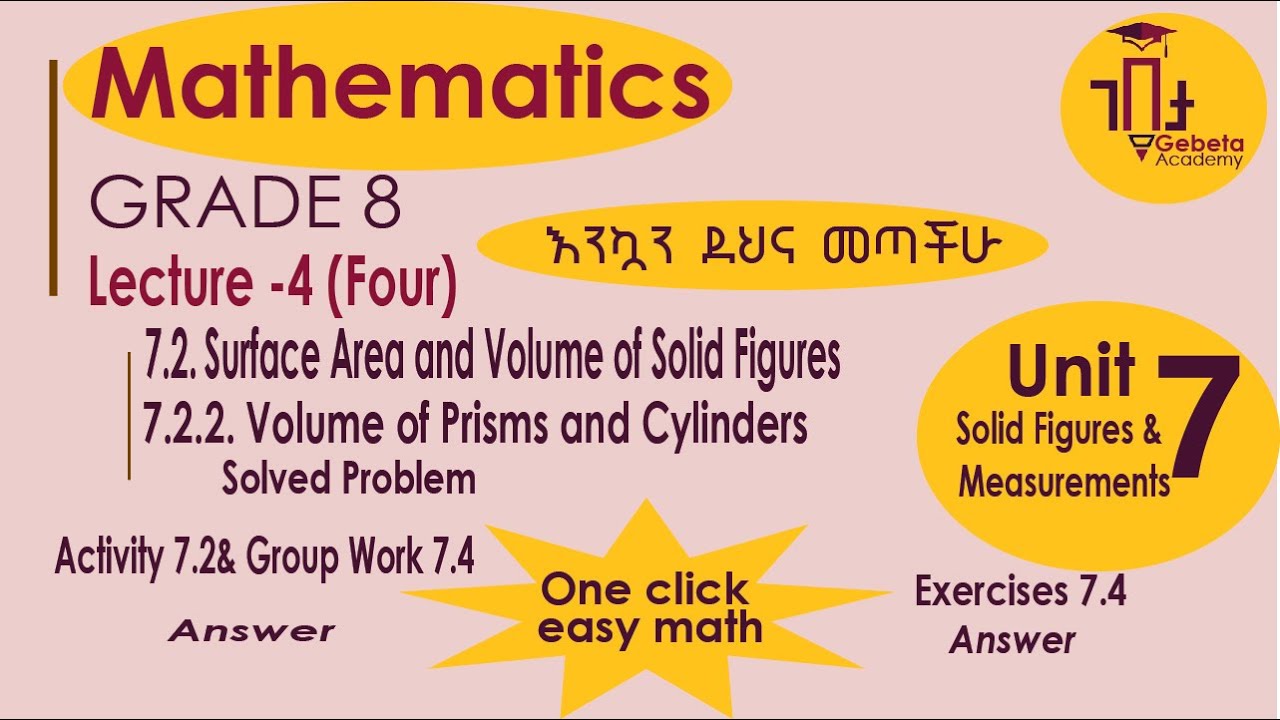 Grade 8 Maths Unit 7 Lecture 4 Volume of Prisms and Cylinders Grade 8 ...