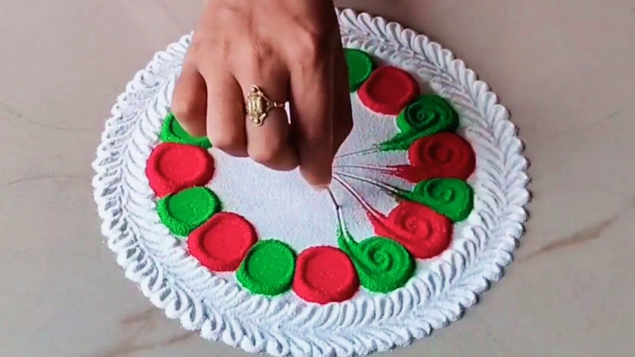 Simple rangoli design with colours l Navratri special rangoli design ...