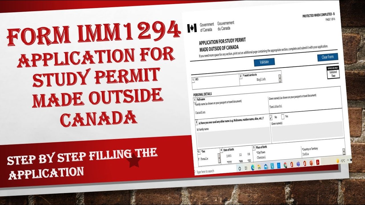 Canada Study Visa Application process-Form IMM 1294- In Tamil - YouTube