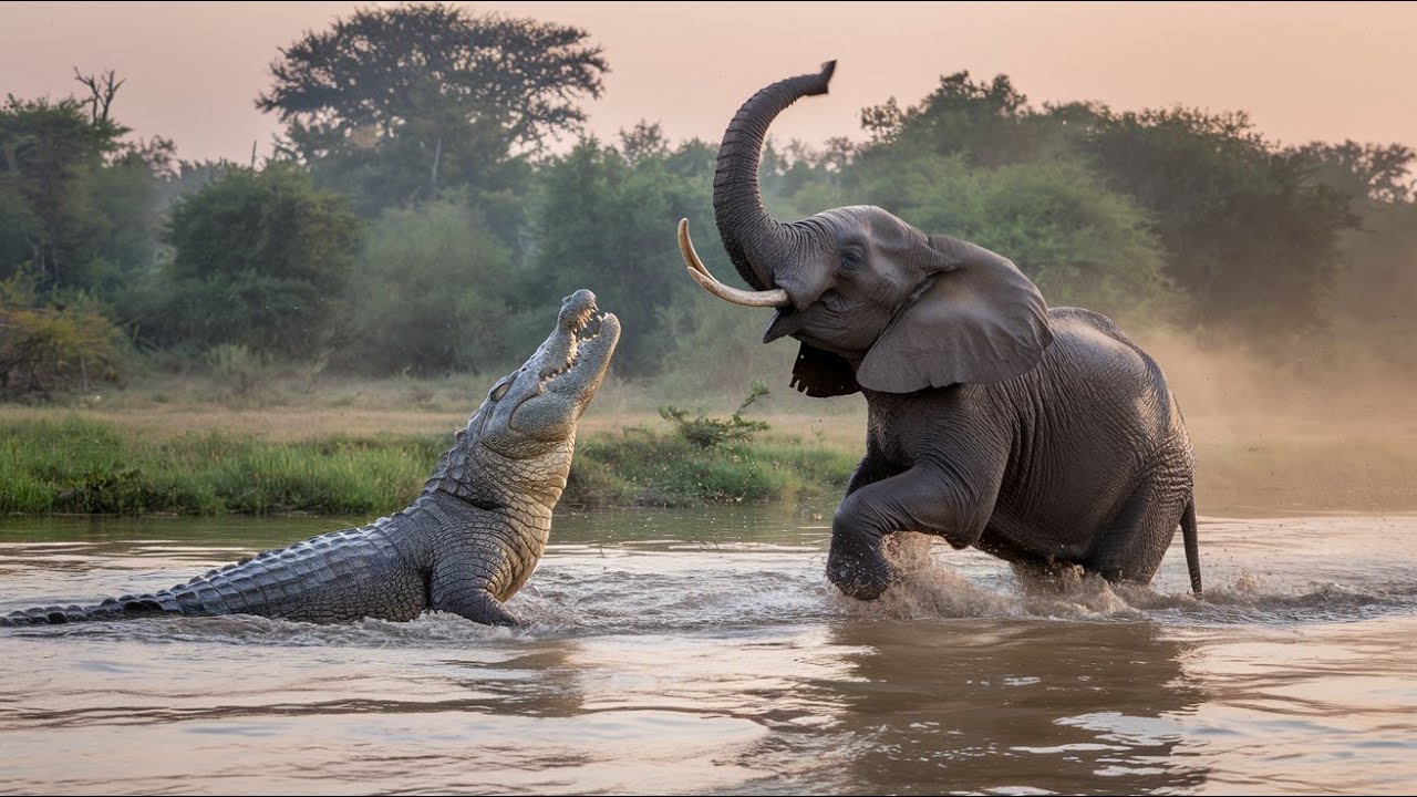 An Elephant Fighting With A Crocodile - YouTube