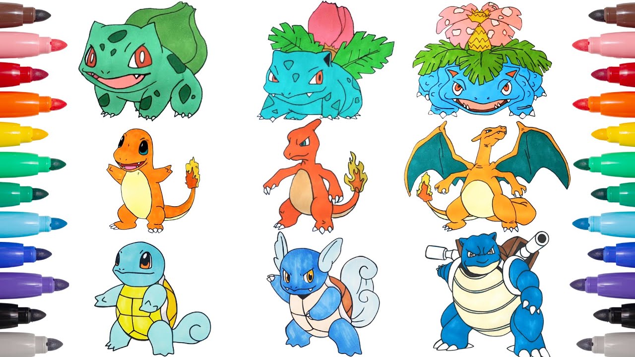 COLORING GEN 1 Pokemon Starters - YouTube