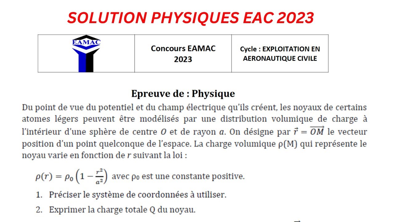 Solution Exercice 3 Concours EAMAC 2023 Exploitation en Aérautique ...