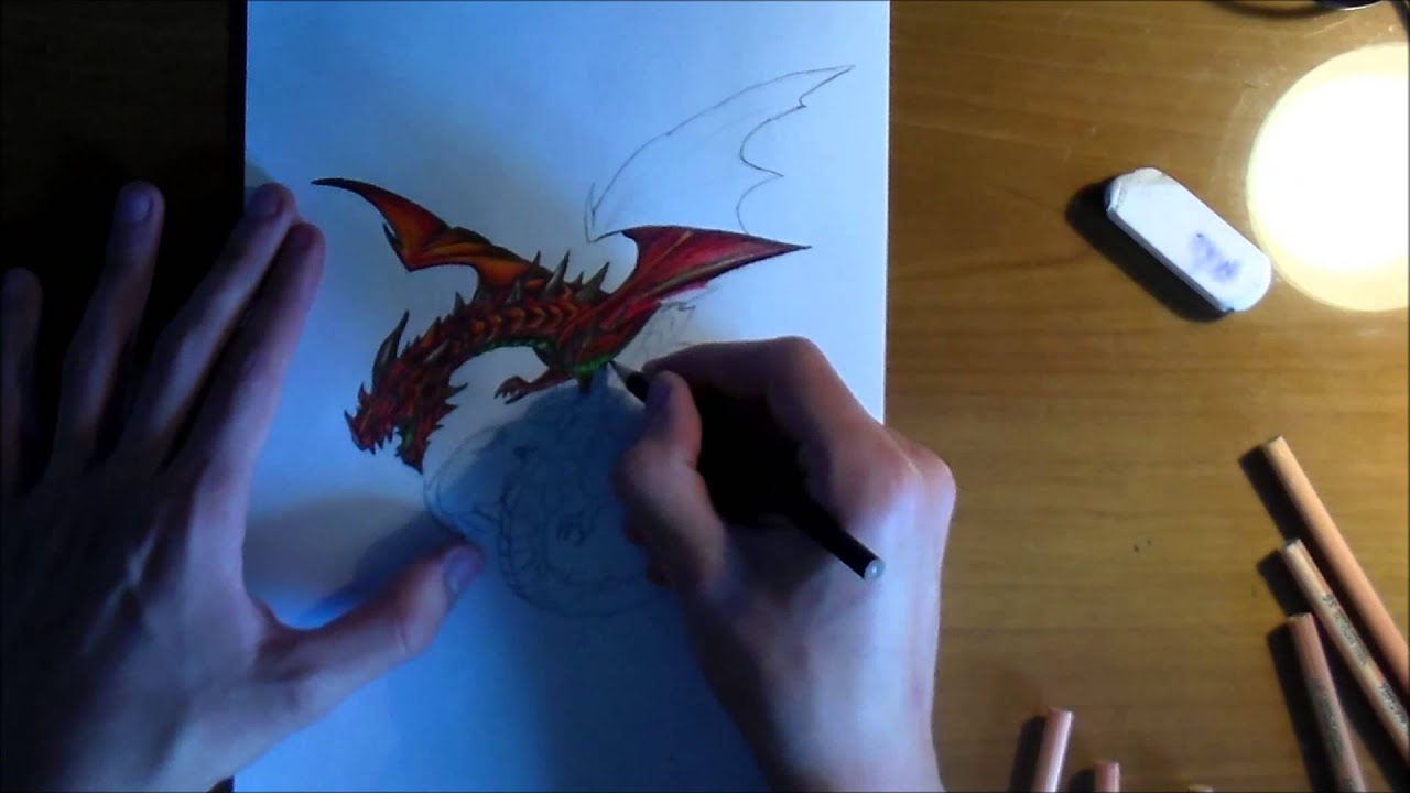 Drawing a 3D dragon, Trick Art, Time Lapse. - YouTube
