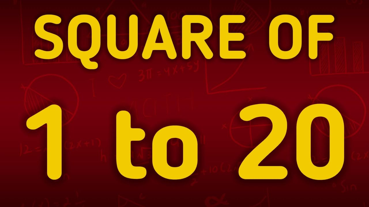 Squares of Numbers 1 to 20 / Math under 2 minutes - YouTube