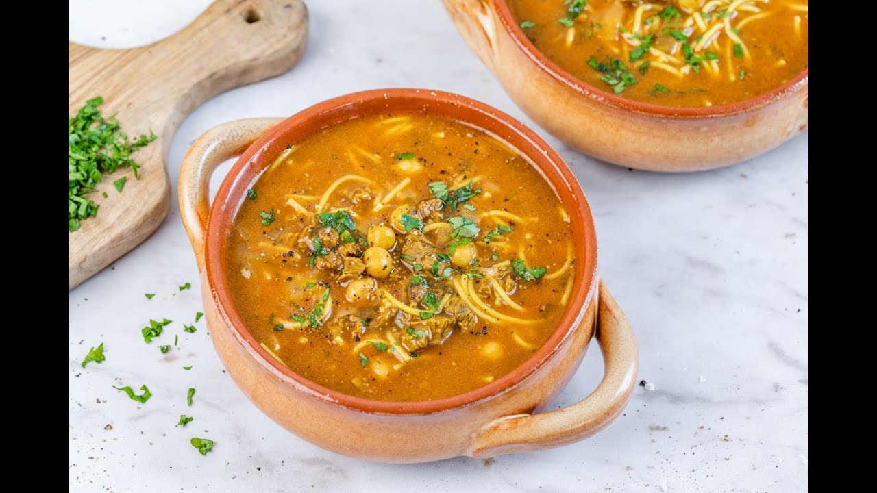 Harira Recipe: Moroccan Tomato Soup with Chickpeas - وصفة حريرة - YouTube
