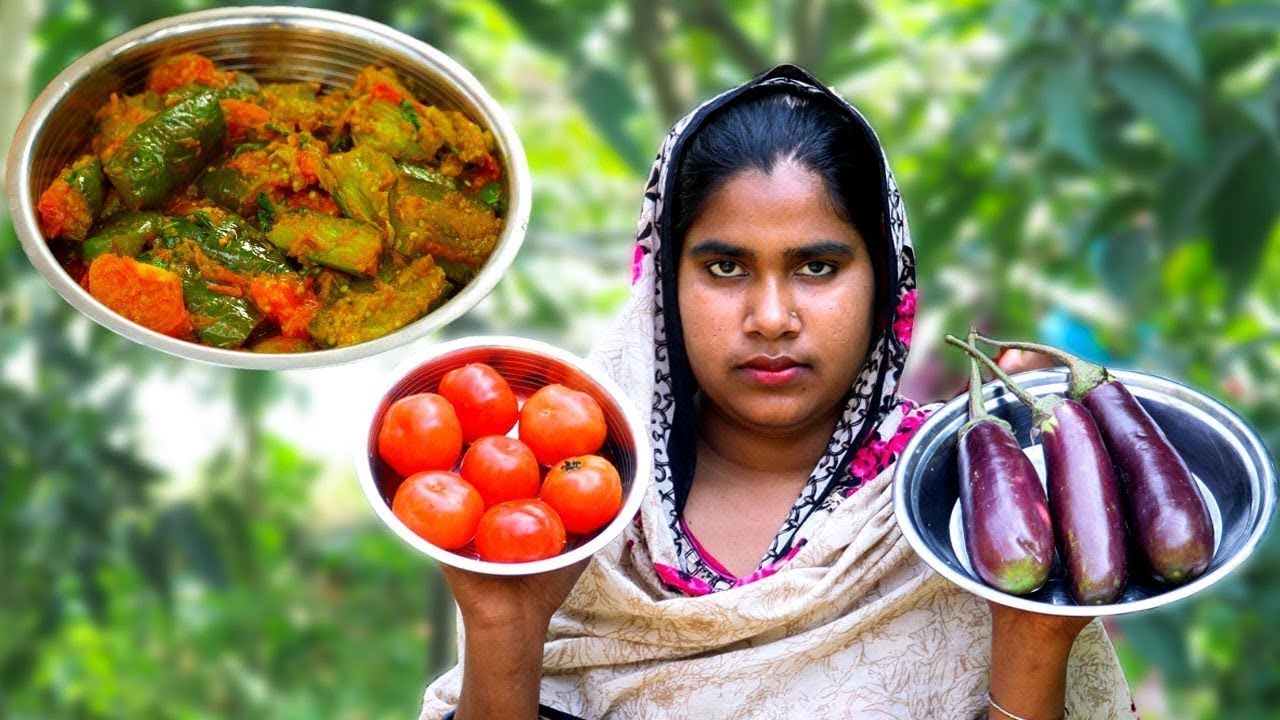 Tomato and Eggplant recipe || Deshi Food || Village Food || Village ...