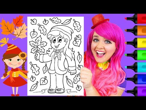 Coloring Cute Autumn Girl Thanksgiving Coloring Page Prismacolor Markers | KiMMi THE CLOWN