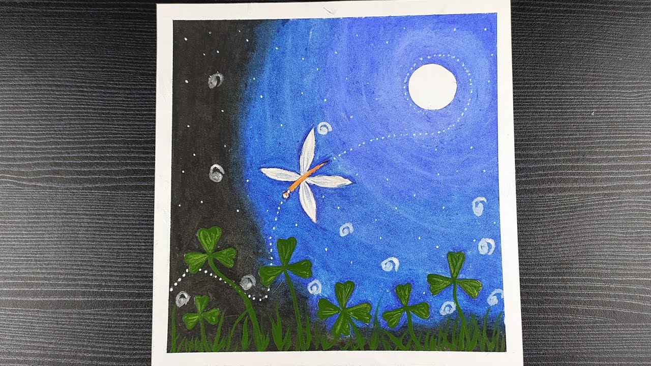 Easy Butterfly Night Scenery Drawing Tutorial || Moonlight Night ...