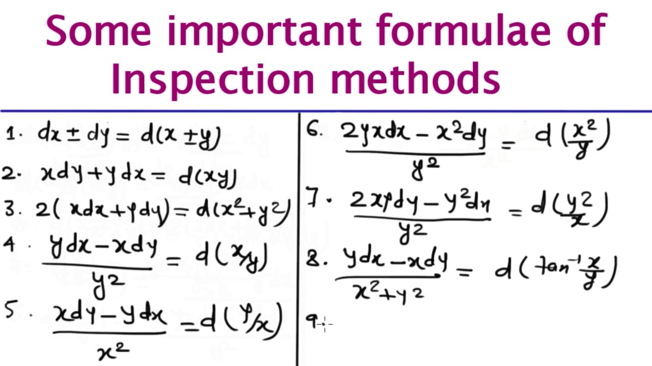 Some Important Formulae Of Inspection Methods B sc 2nd Year YouTube