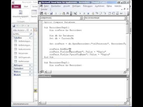 Recordsets in VBA-/MS-Access (Teil 6 - Hinzufügen von Datensätzen) in besserer Auflösung - YouTube