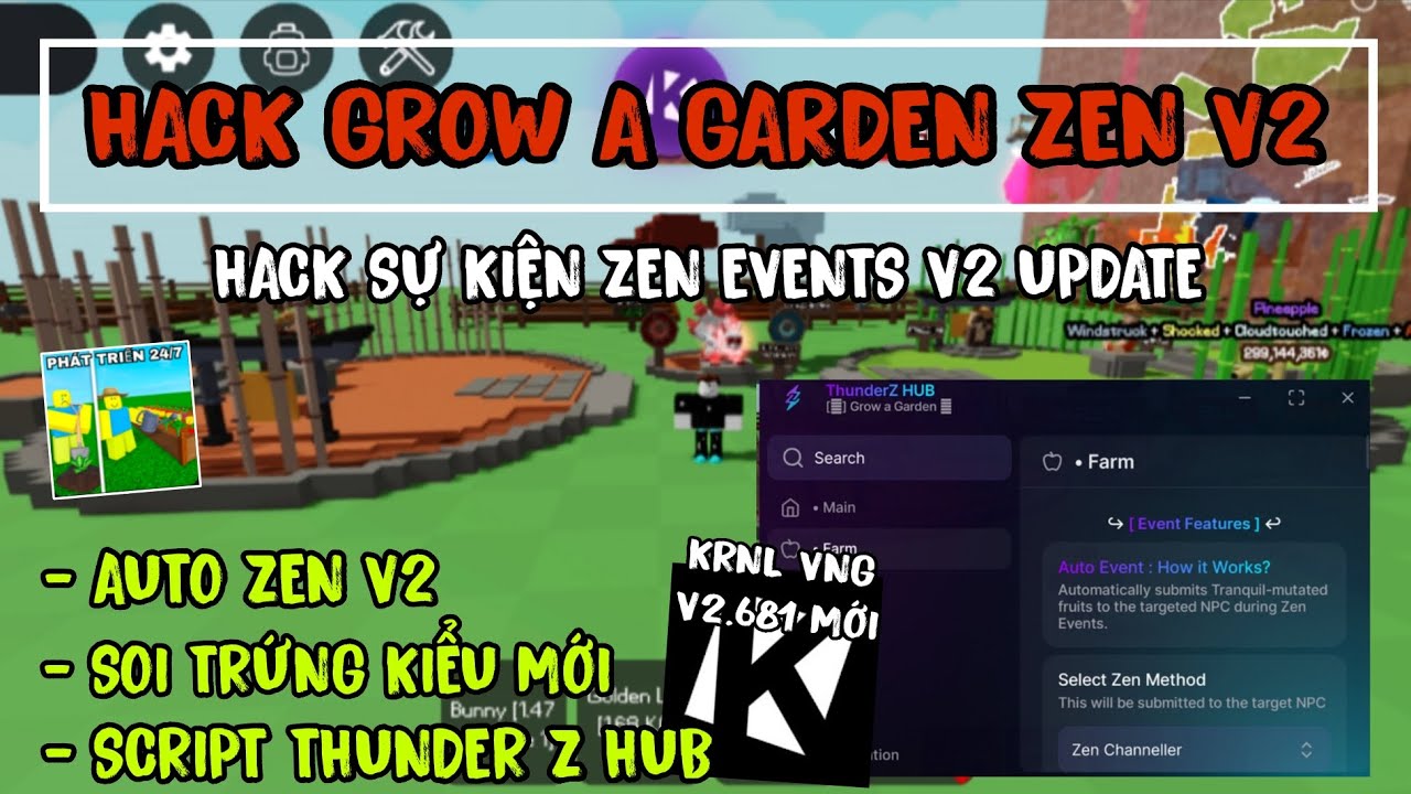 HACK GROW A GARDEN ZEN V2 MỚI, SCRIPT AUTO ZEN V2, SOI TRỨNG KIỂU MỚI ...