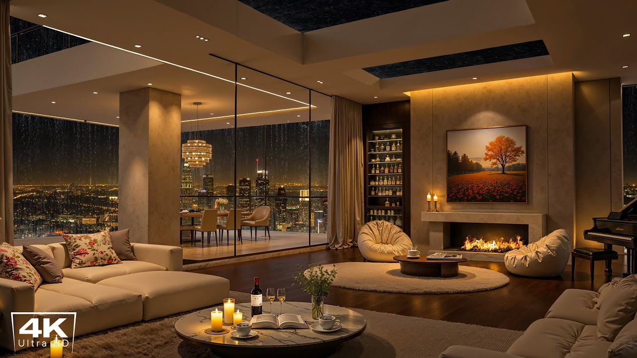 Los Angeles Night Chill 🌃 Cozy Apartment Ambience with Relaxing Piano ...