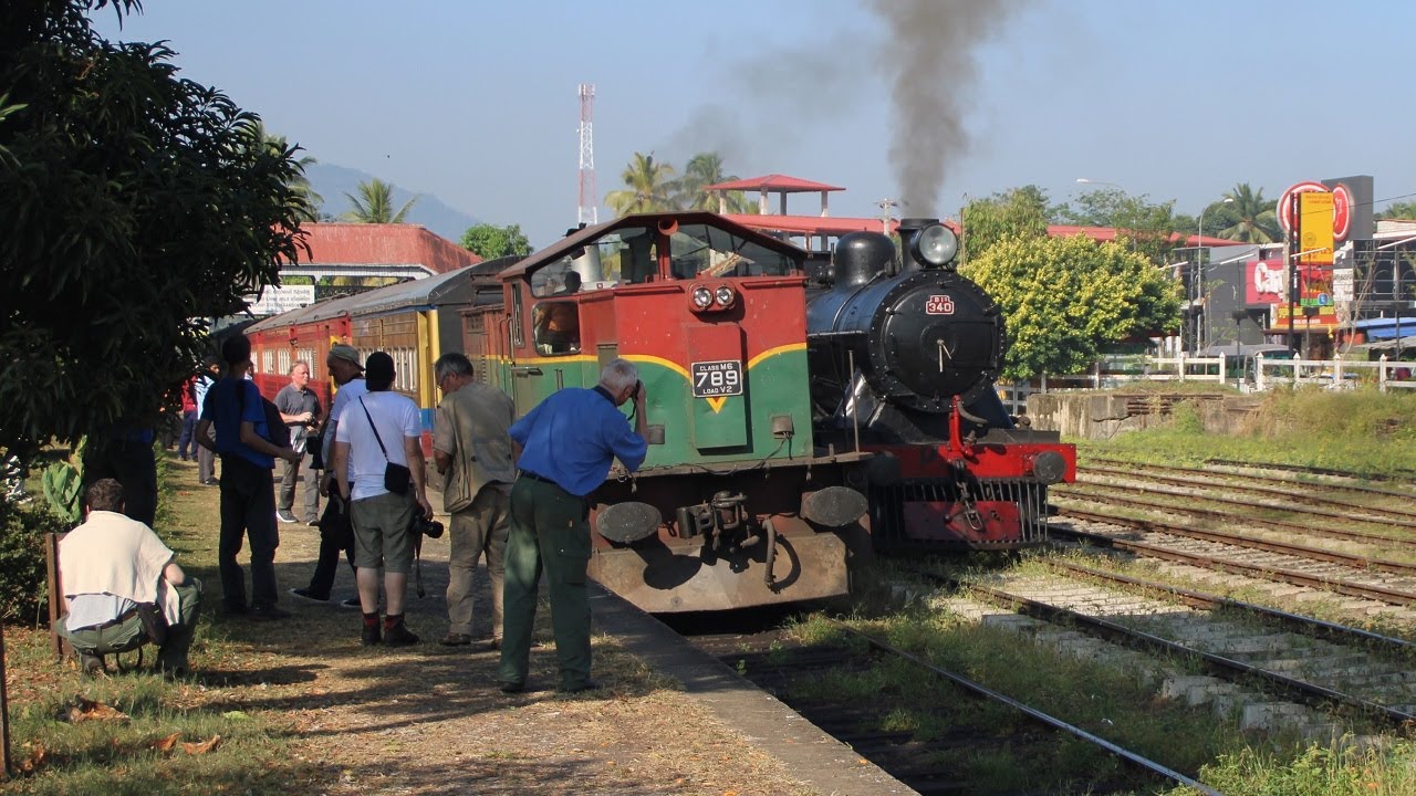 Sri Lanka Railways Henschel diesel M6 789 passes steam locomotives 340 ...