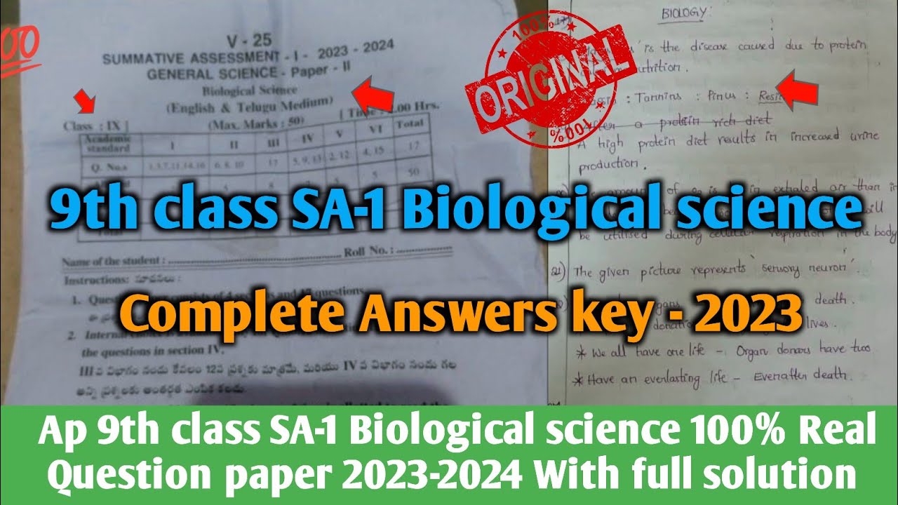 Ap class 9th sa1 biological science question paper and answer 2023-24|9th sa1 biology answer key ...