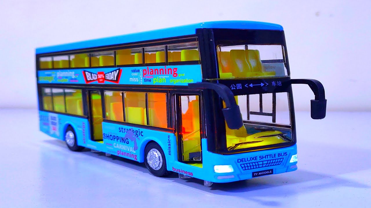 Double Decker Toy Bus | Pull Back Toy Bus Music & Light Unboxing - YouTube