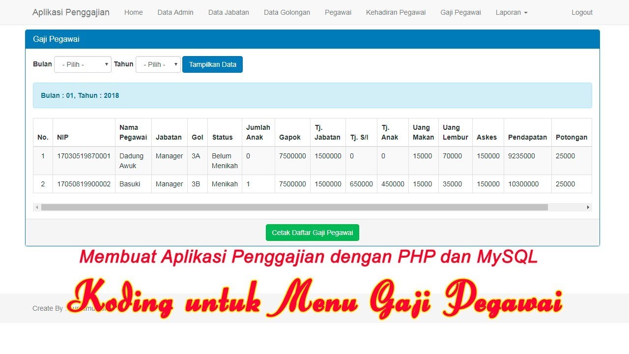 Membuat Aplikasi Database Penggajian - Koding Menu Gaji Pegawai - YouTube