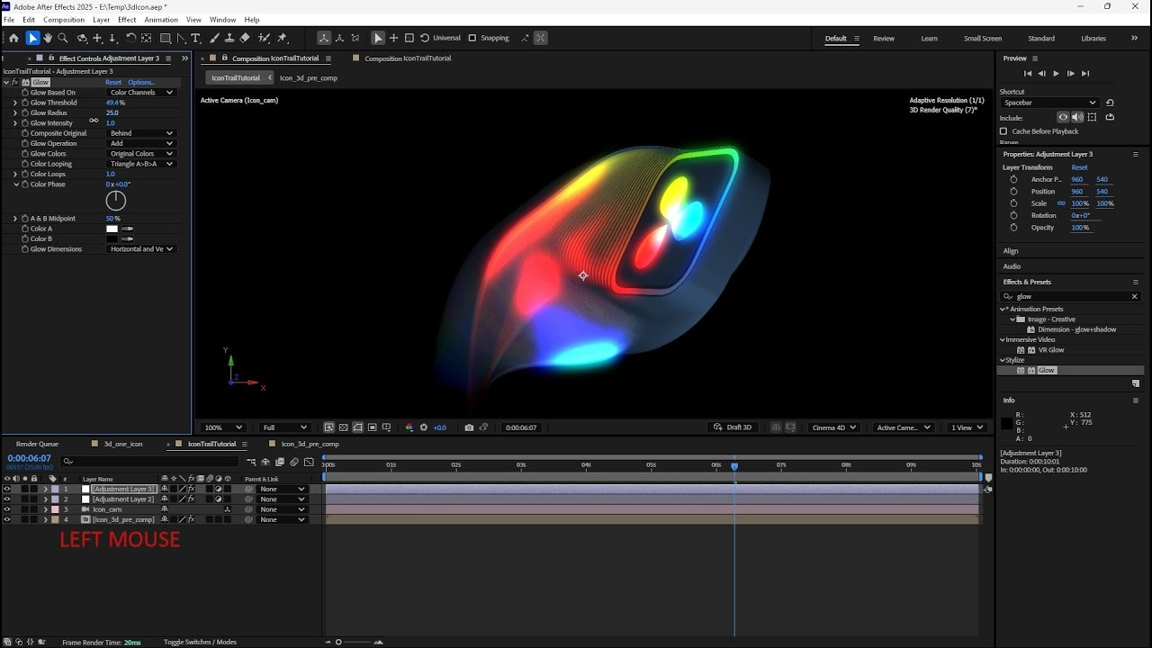 After Effect Bangla Tutorial | After Effect 2d Image to 3d Icon with Trail Animation Tutorial ...