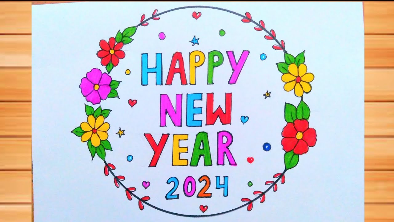 Happy New Year Drawing Easy Steps / Happy New Year Greeting Card Making ...