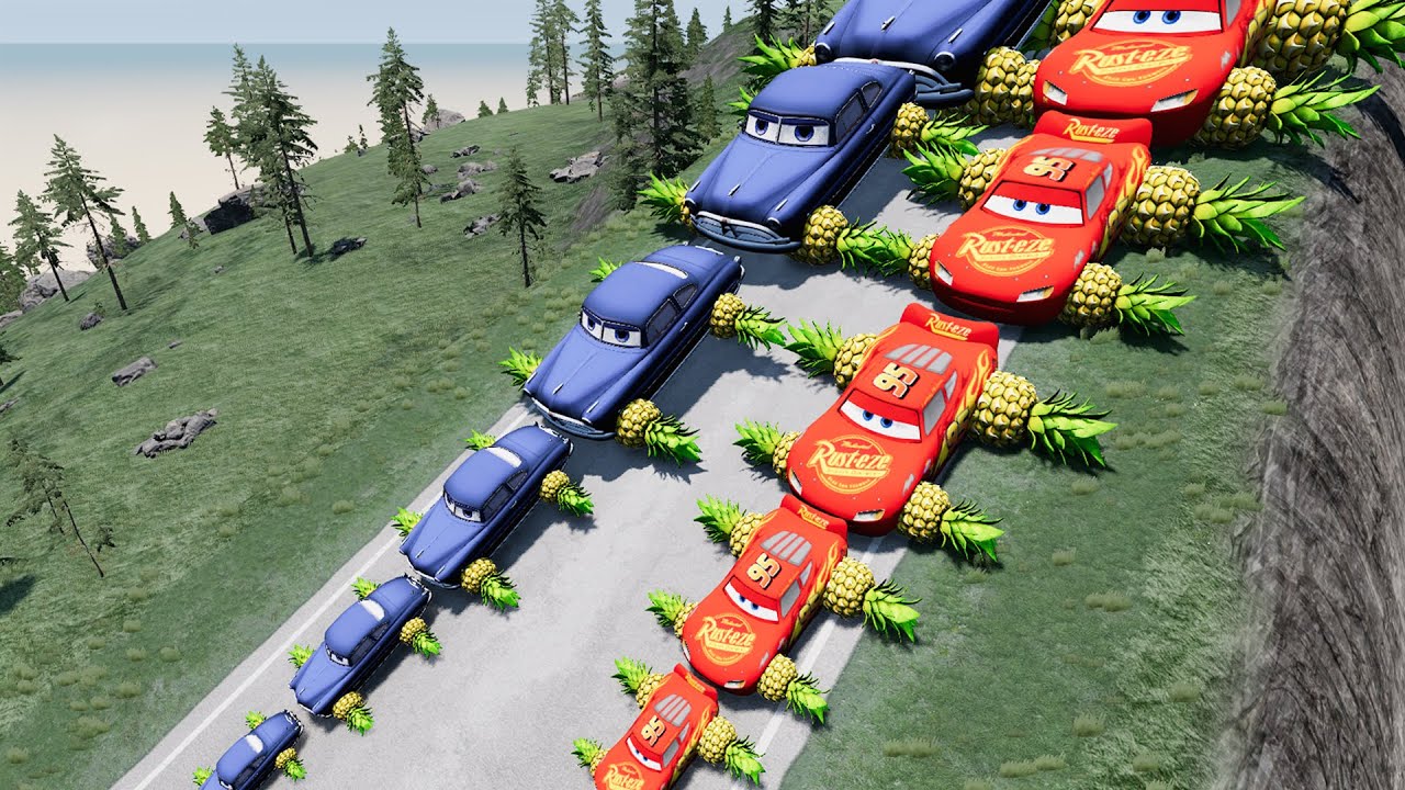 Lightning McQueen PIXAR Bollard BeamNG Animation - YouTube