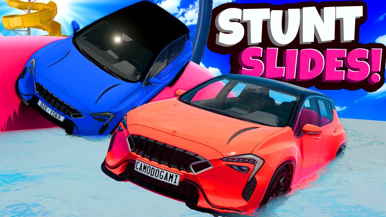 We Raced Down GIANT SLIDES in BeamNG Drive Mods! - YouTube
