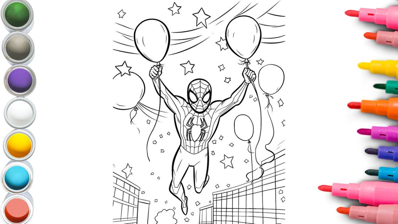 Coloring Spiderman Flying With Baloon -Let's Coloring - YouTube