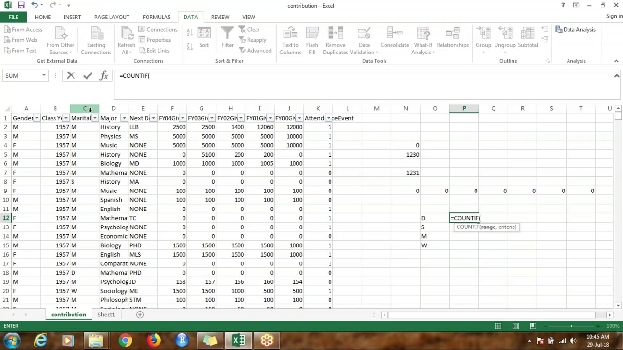Excel Formulas Vlookup Countif Match Index Trim Etc And Using Pivot Table Youtube