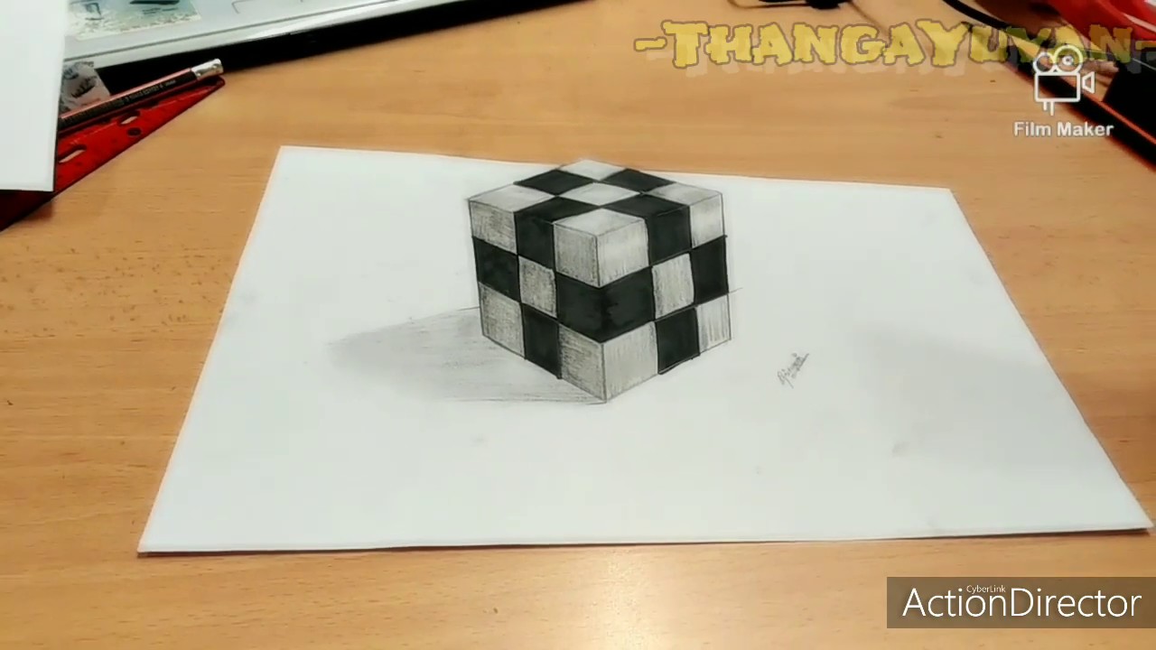3d Trick Art On Paper Realistic Cube Youtube