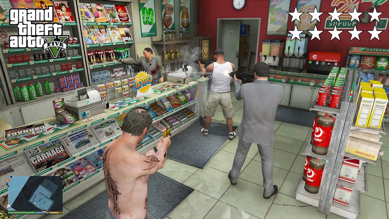 GTA 5 - Franklin, Michael and Trevor’s Ten Star Escape From Derelict ...