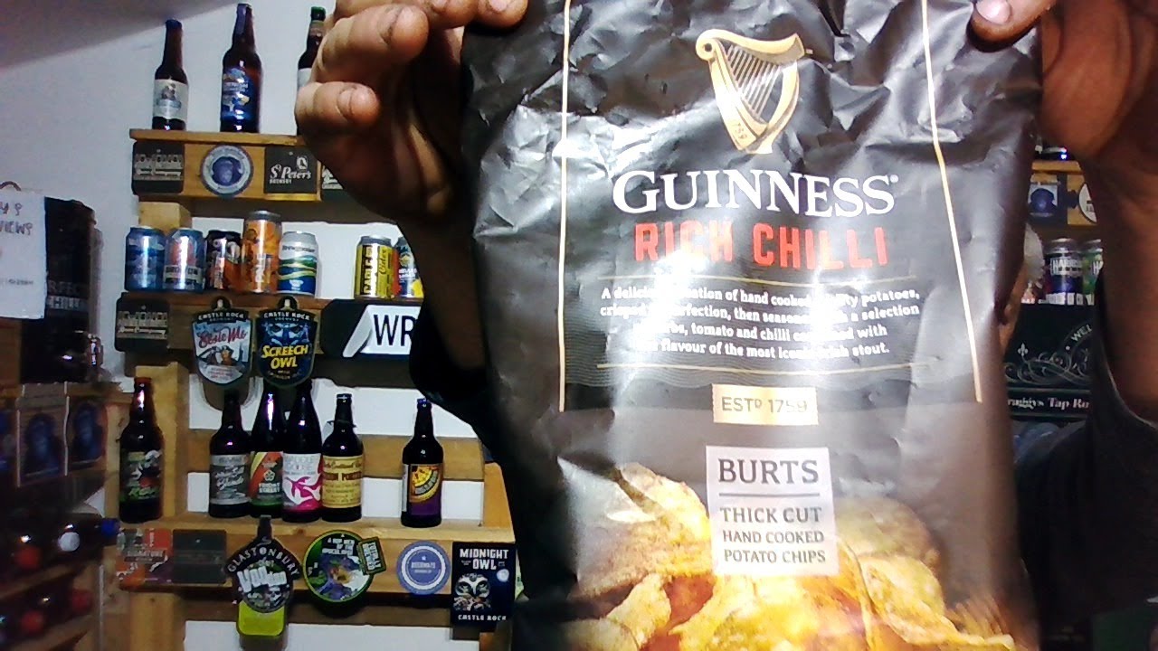 Guinness Rich Chilli Burts Thick Cut Crisps Review - YouTube