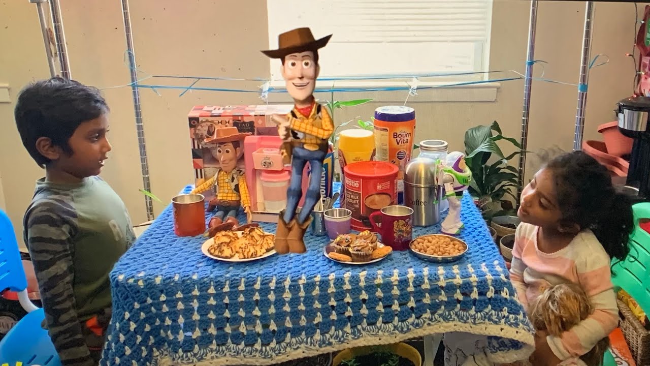 Athu and Adwi's Tea Party with friends woody , buzz and dolly|kids tea ...