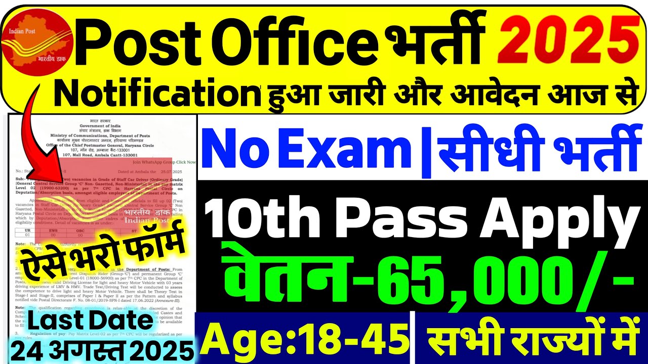 India Post New Vacancy 2025 | Post Office Recruitment 2025 | MTS ...
