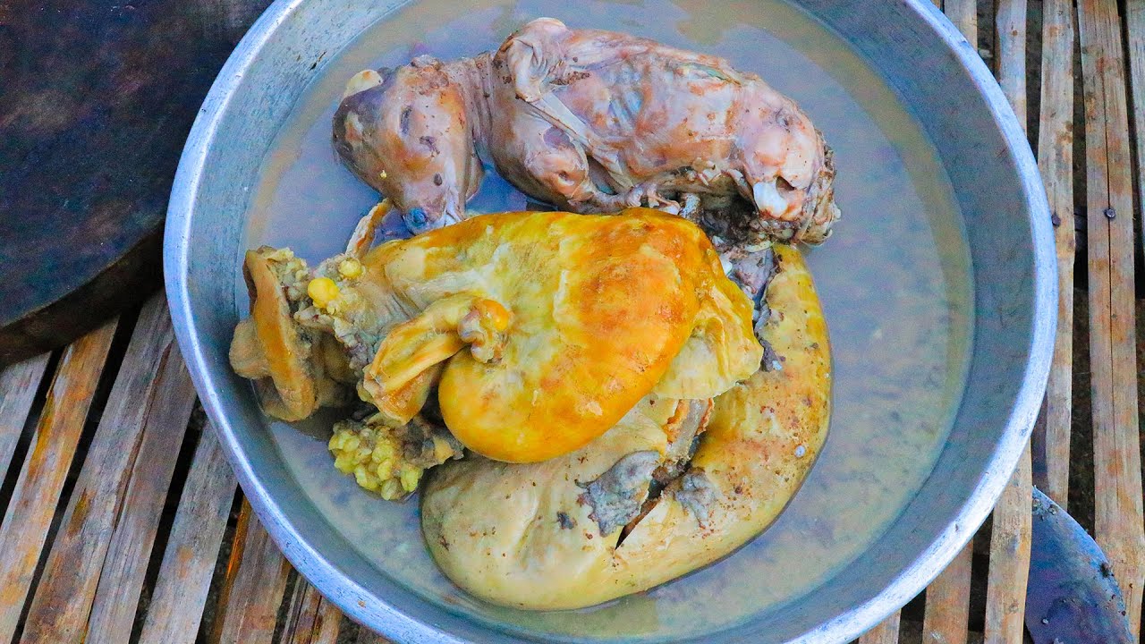 Steamed Cow Placenta Eating With Kids Rural Cooking Video - YouTube