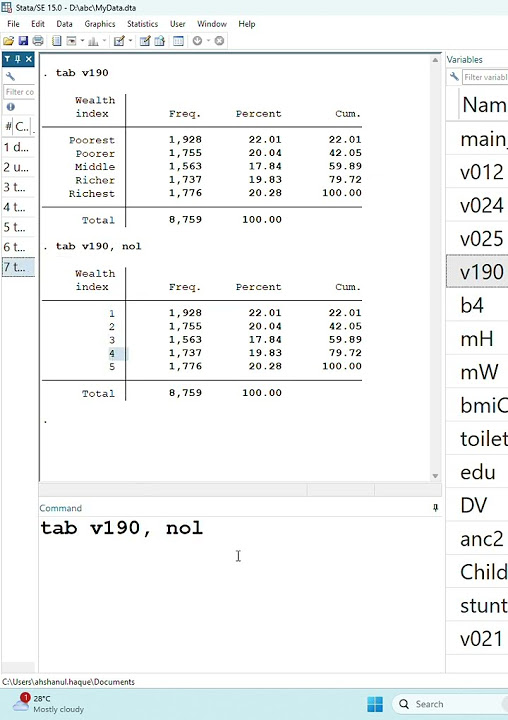 Stata command: numlabel, add || tab XX, nol #stata #excel #datanalysis - YouTube