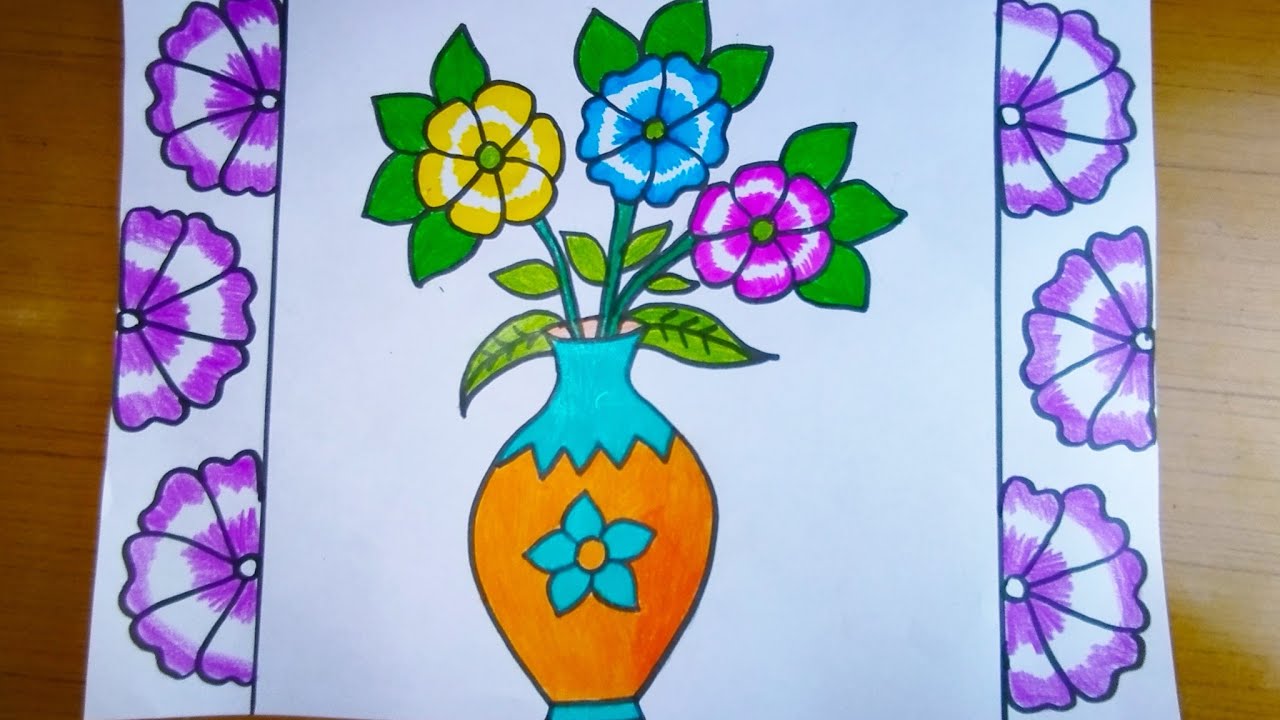 Easy And Simple Flower Pot Drawing| Flower Vase Drawing| How To Draw ...