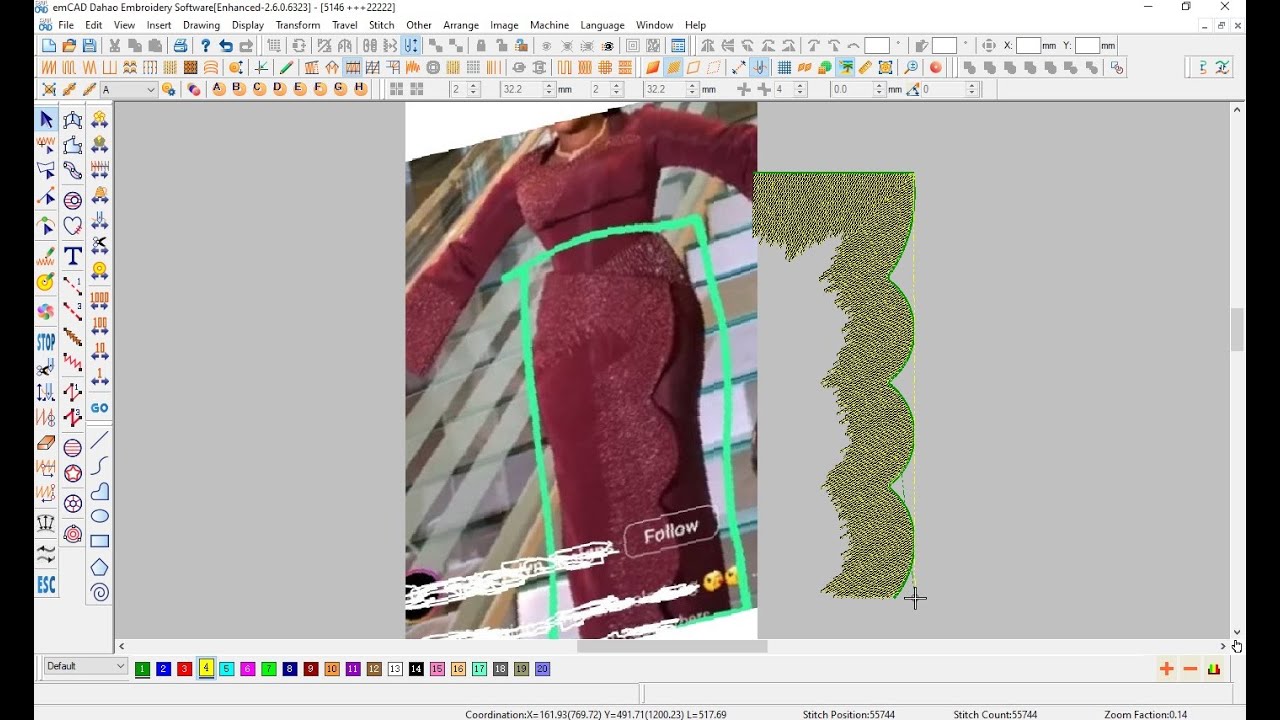 Making beads embroidery design in Emcad Dahao software for party wear ...