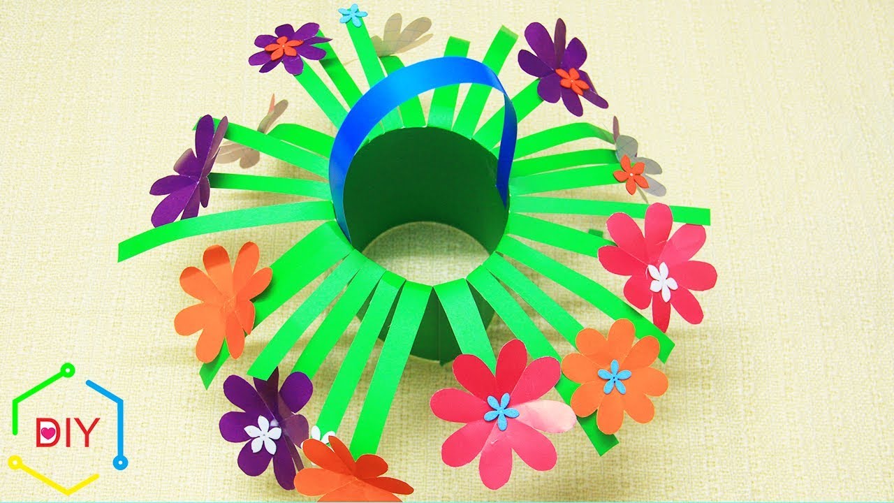 DIY-Crafts For Kids/ How to make a Simple Paper Flower Pot - YouTube