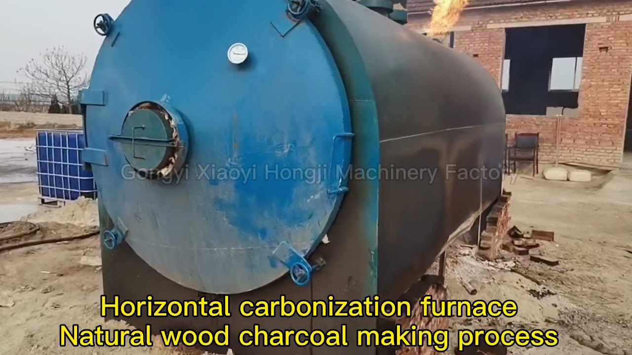 Hard wood charcoal making machine carbonization effects - YouTube