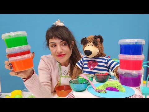 Çocuk videoları! Ümit, Oyuncak Koca Ayı için armutlu slime kek yapıyor! Kafe oyunları