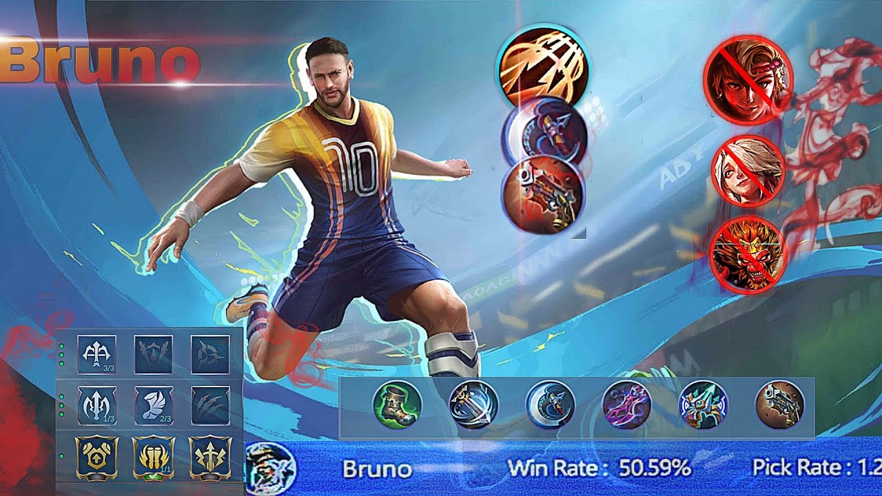 Bruno build and emblem high level damage | 2023 update Mobile Legends ...