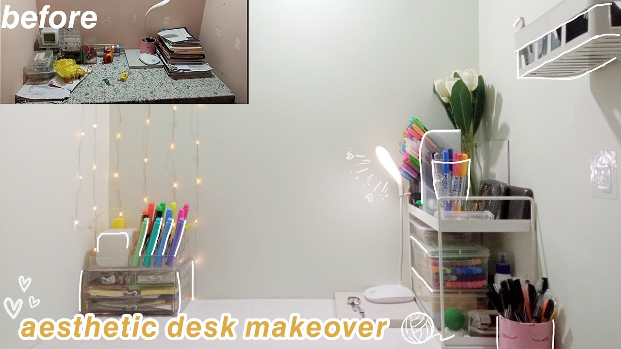 aesthetic desk makeover from small brown desk | Indian aesthetic | low ...