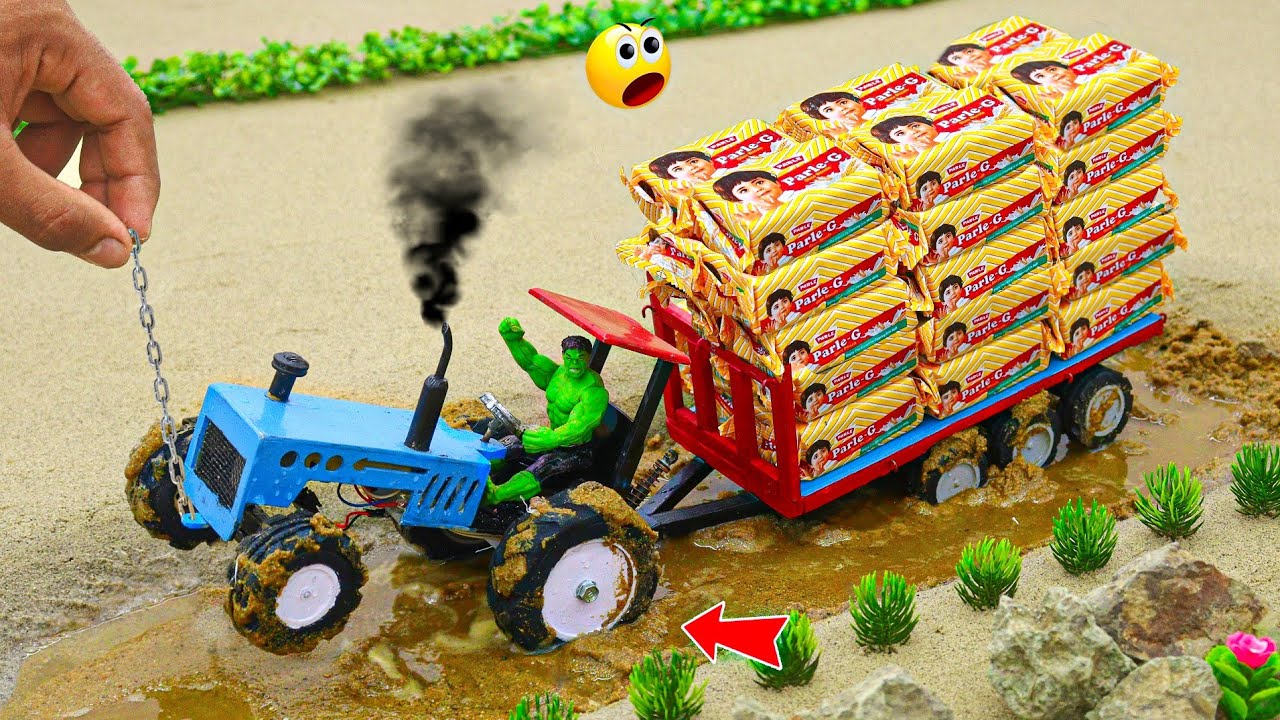top diy mini tractor full trolley stuck in mud with parle G science ...