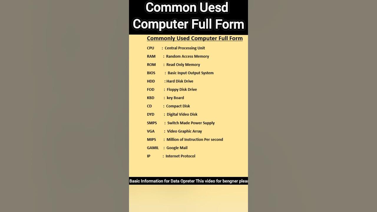 Computer full form (part-1) CPU,Ram,Rom||Aaj Unse Pehli Mulaqat Hogi action Excel - YouTube