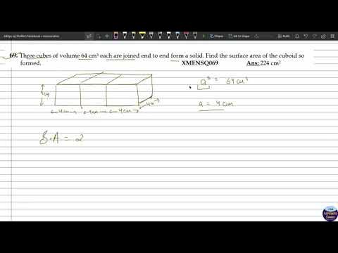 XMENSQ069 _ Three cubes of volume 64 cm3 each are joined end to end ...