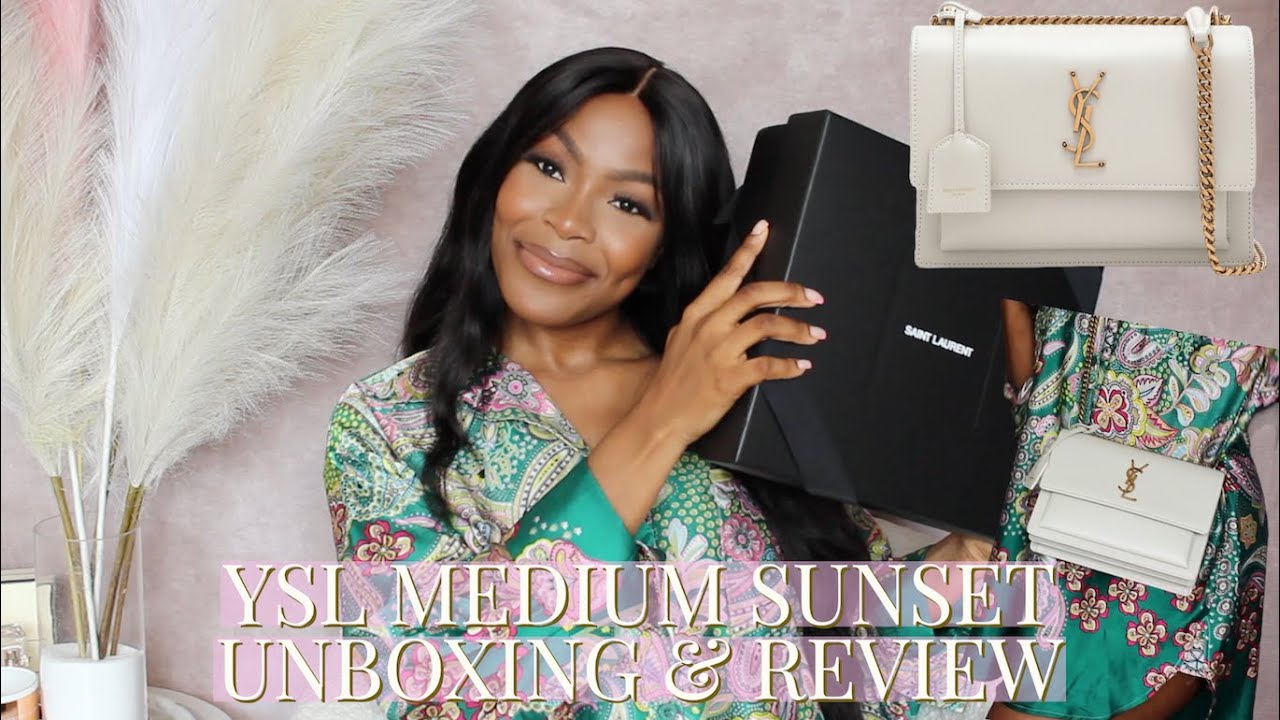 YSL SAINT LAURENT WHITE MEDIUM SUNSET UNBOXING & REVIEW | TRY ON ...
