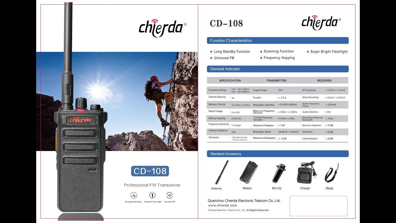 Chierda CD-108F Plus：High Power Long Standby Bluetooth 2-Way Radio ...