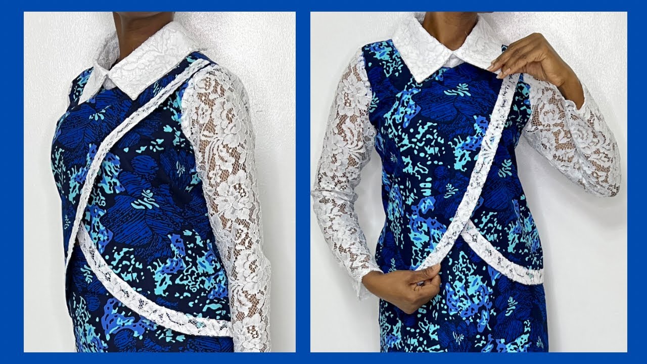 How to cut and sew a wrap/ overlap top with two piece collar - YouTube