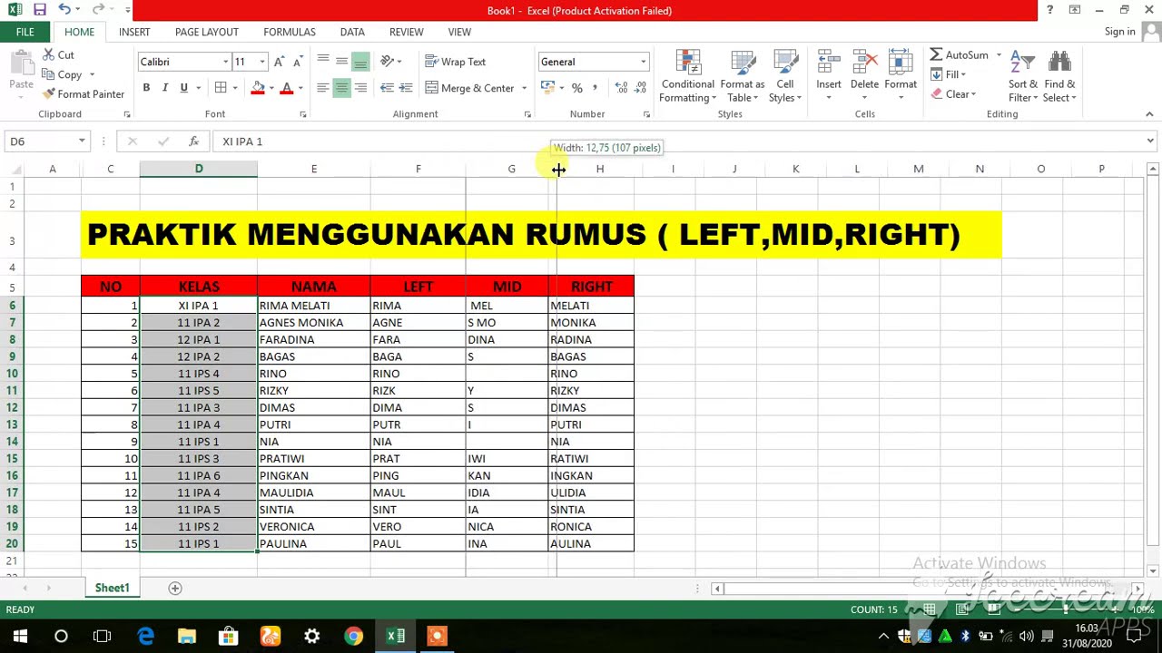 RUMUS MICROSOFT EXCEL LEFT,MID DAN RIGHT - YouTube